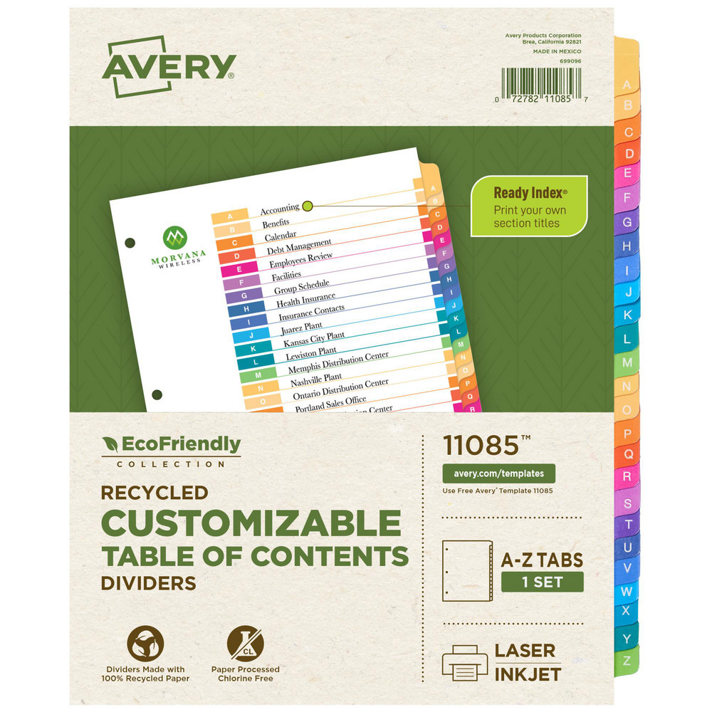 AVERY - 11 x 8 1/2" A to Z Label, 26 Tabs, 3-Hole Punched, Preprinted ...