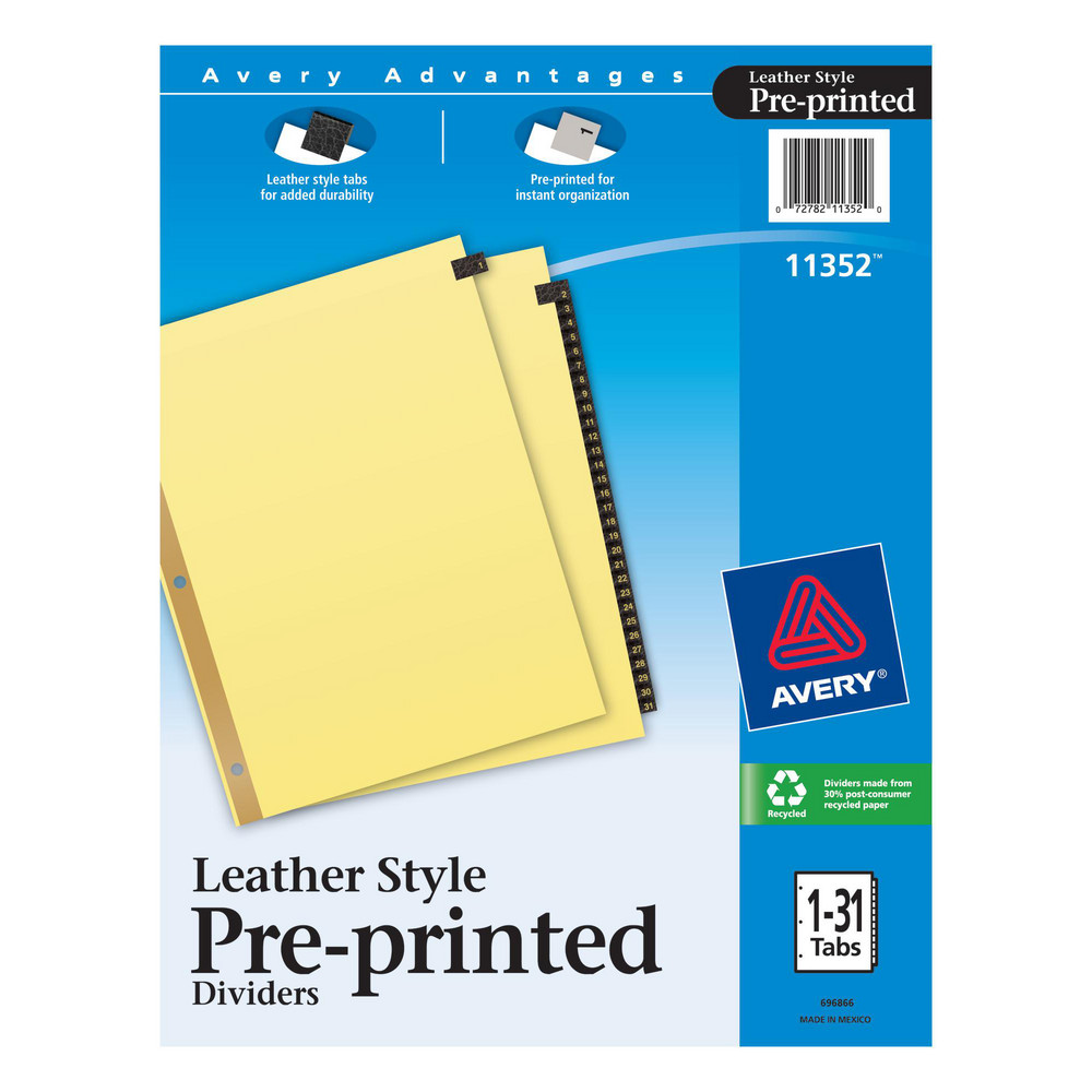 AVERY - 11 x 8 1/2" 1 to 31" Label, 31 Tabs, 3-Hole Punched, Preprinted ...