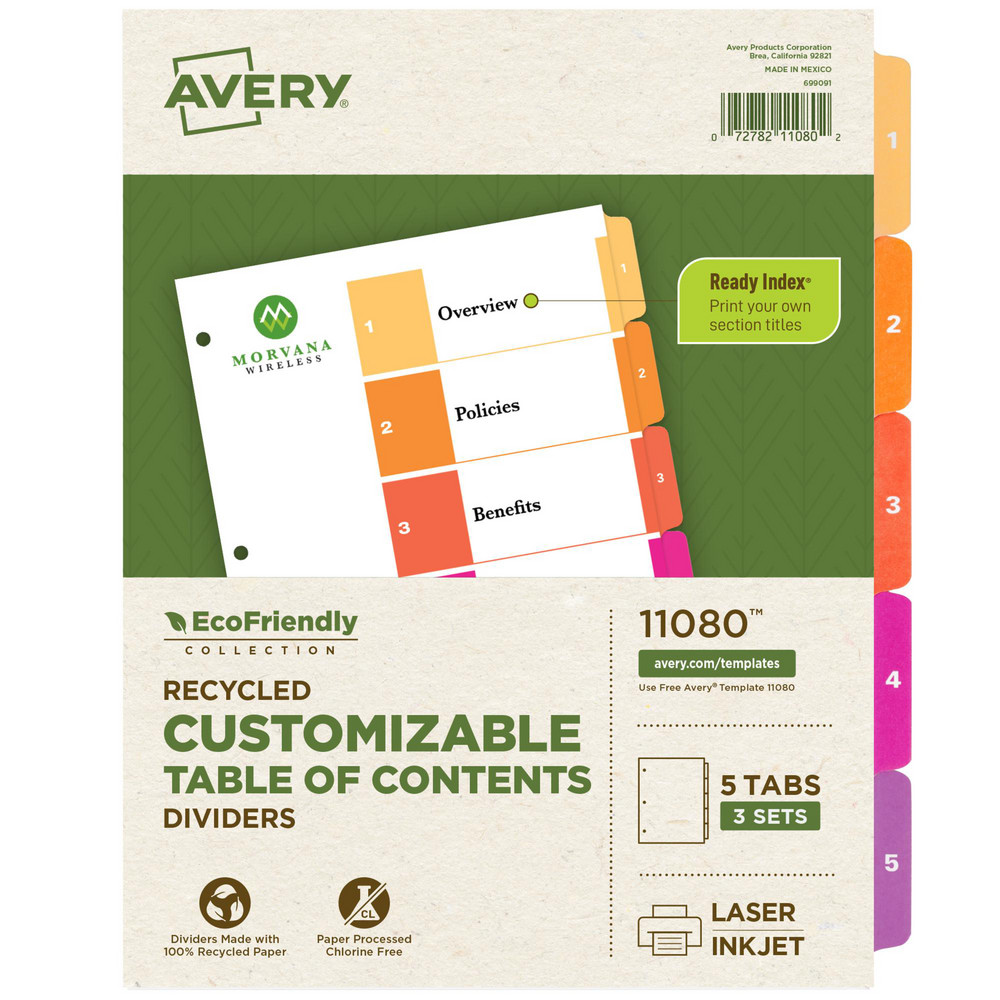 AVERY - 11 x 8 1/2" 1 to 5" Label, 5 Tabs, 3-Hole Punched, Preprinted ...