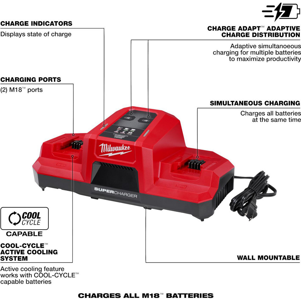 Milwaukee Tool - Power Tool Chargers: Voltage: 18V; Power Source: AC ...