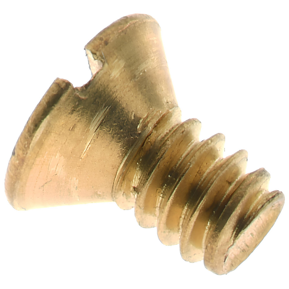 Machine Screw: #6-32 x 1/4" OAL, Flat Head, Slotted - Brass,