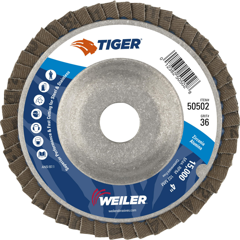 Weiler - Flap Disc: 4" Dia, 5/8" Hole, Zirconia Alumina, Type 29 | MSC ...