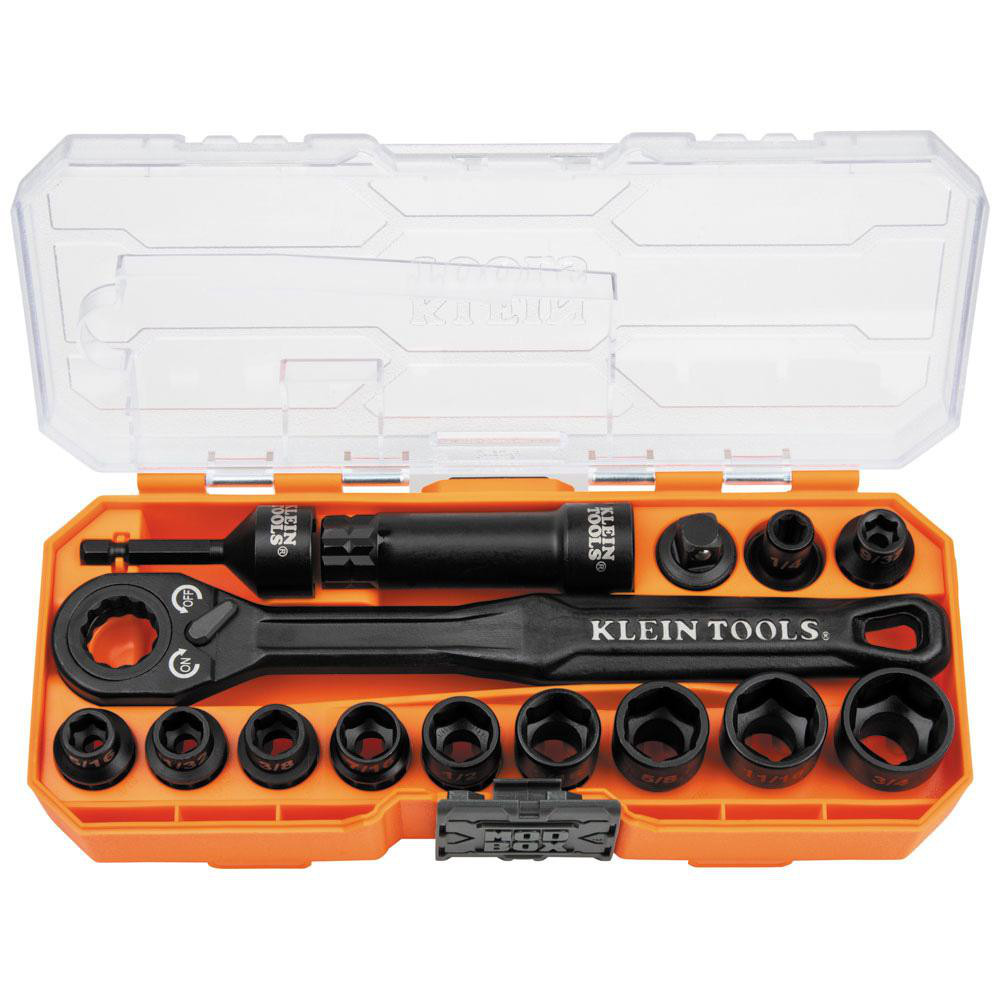 Klein Tools - Socket Set: Impact Pass Through, 15 Pc, 3/8" Drive, 1/4 ...