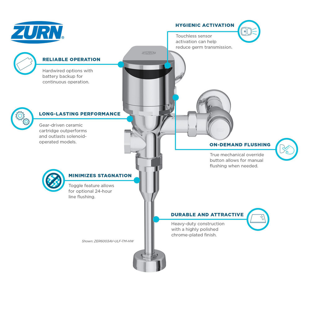 Zurn - Automatic Flush Valves: Valve Type: Urinal; Flush Style: Single ...