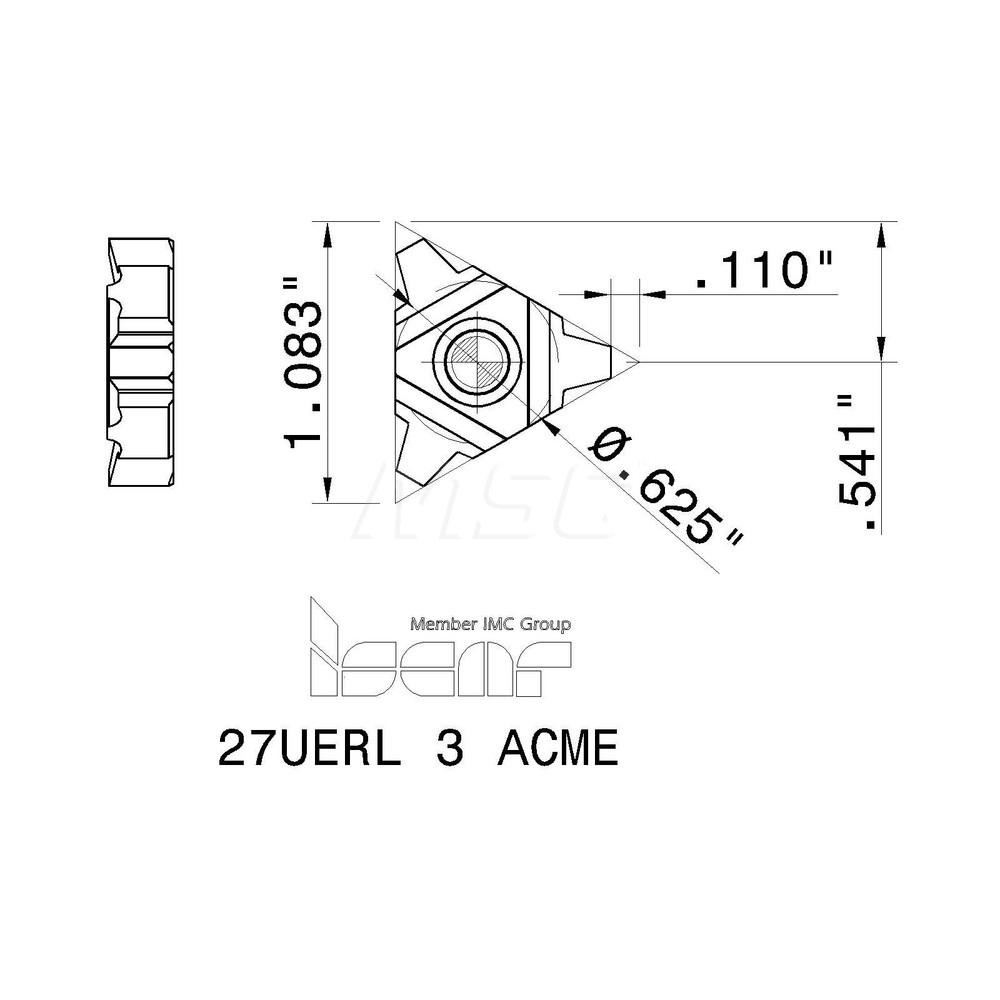 Iscar - Laydown Threading Insert: 27UER 3ACME IC908, Carbide | MSC Direct