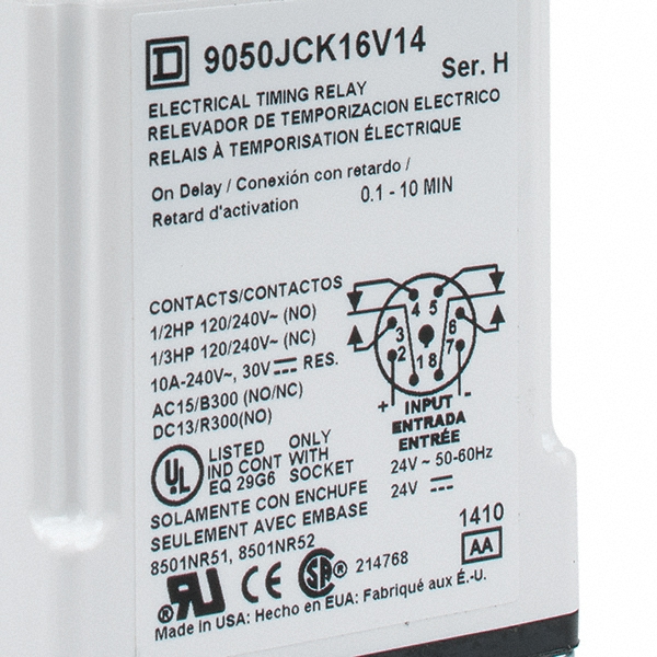 Square D - 8 Pin, 10 min Delay, DPDT Time Delay Relay - 68618644 - MSC ...