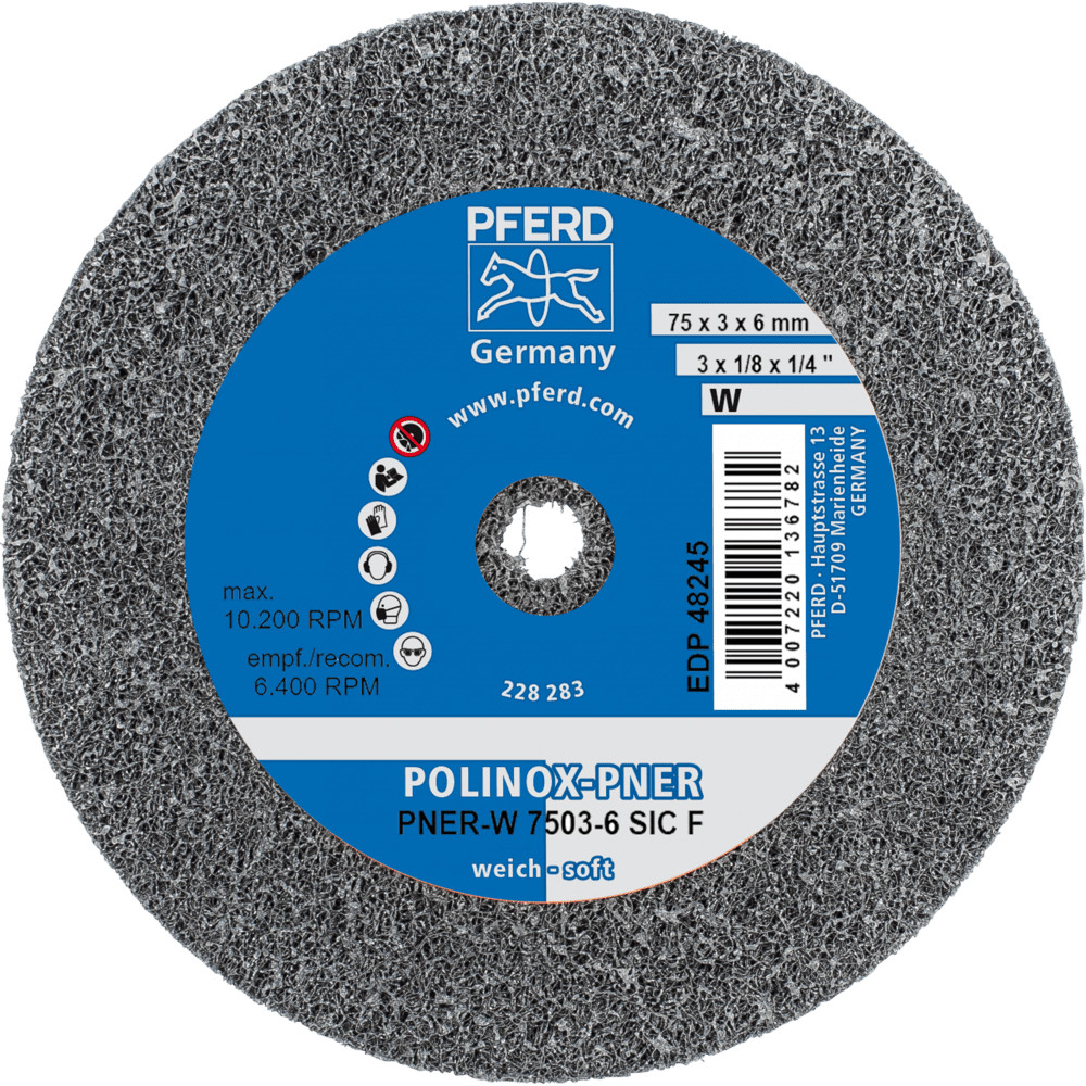 PFERD - Deburring Wheel: 3" Dia, 1/8" Face Width, 1/4" Hole, Silicon ...