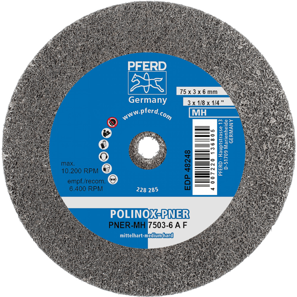 PFERD - Deburring Wheel: 3" Dia, 1/8" Face Width, 1/4" Hole, Aluminum ...