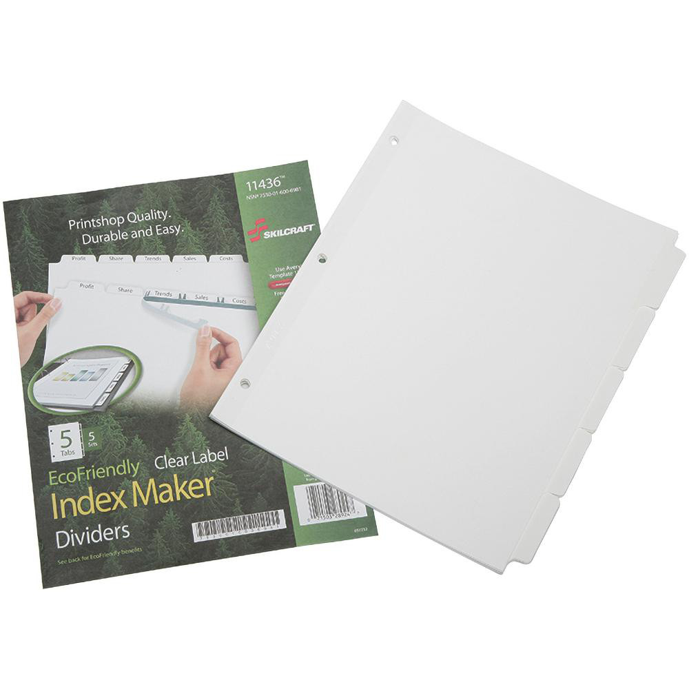 AbilityOne - Tabs, Indexes & Dividers; 5 TAB SET WHT 5/PK INDEX ...
