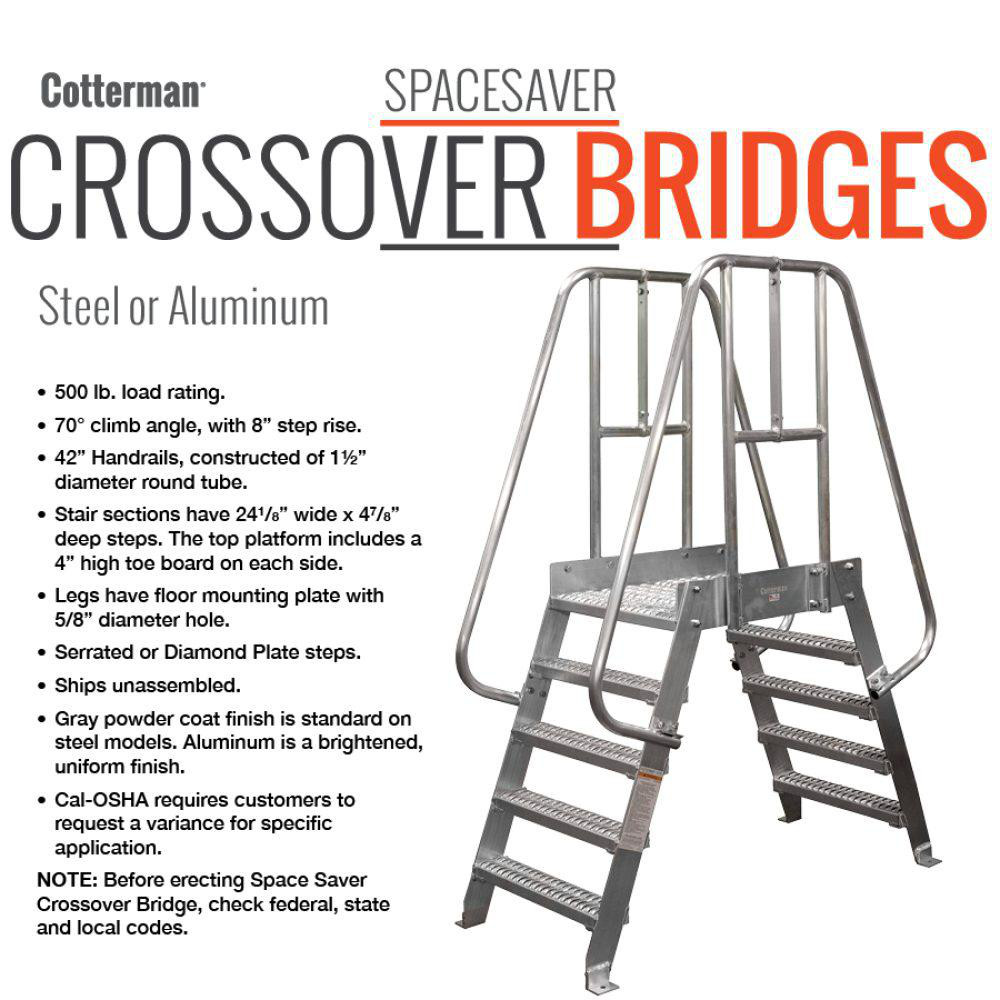 Cotterman - 6-Step Aluminum Crossover Bridge: 500 lb Capacity, 24-7/8 ...