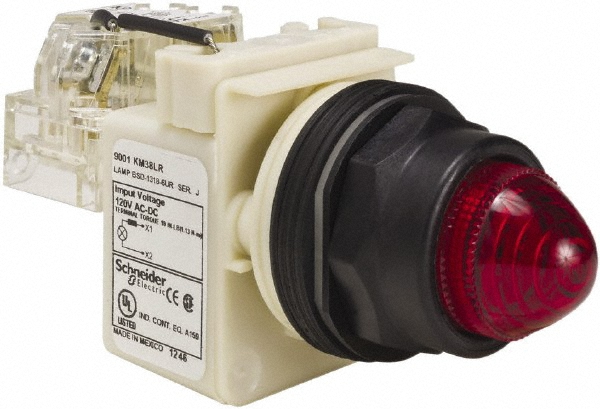 Schneider Electric - 120 V Red Lens LED Press-to-Test Indicating Light ...