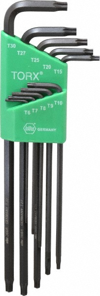 Wiha - 10 Piece T6 to T30 Alloy Steel L-Key Long Arm Torx Key Set ...