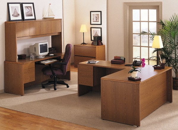 Hon - Wood Grain Laminate Center Drawer Desk with Center Drawer ...