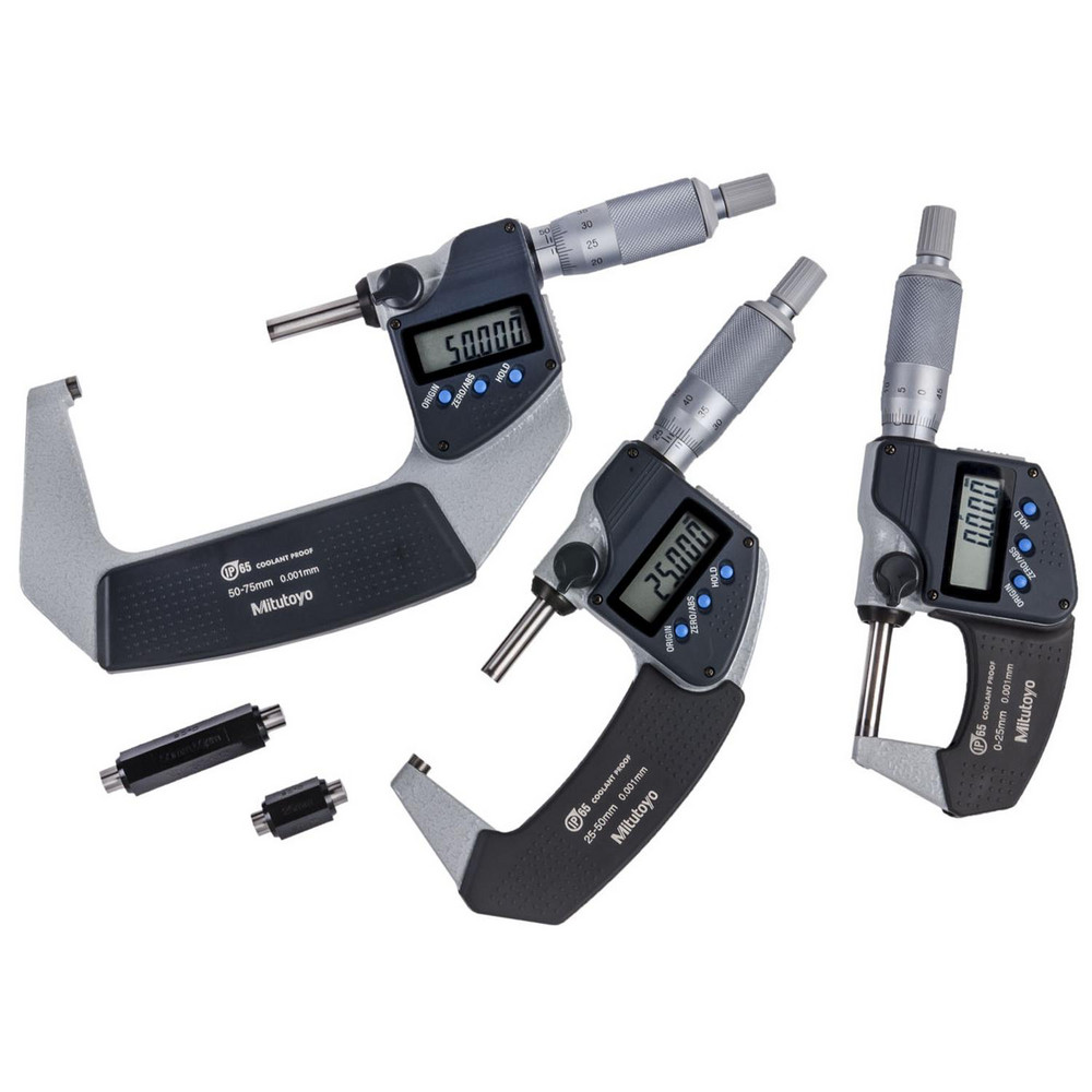 Mitutoyo - 0 to 75mm Range, 0.001mm Resolution, IP65, 5 Piece ...
