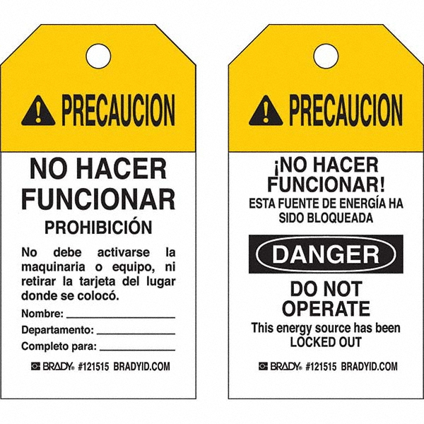 Brady - Do Not Operate Tag: 5-3/4" High, 3" Wide, Paper, "PRECAUCION ...