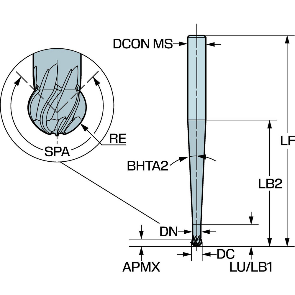 Sandvik Coromant - Ball End Mill: 0.1875" Dia, 0.1476" LOC, 6 Flute ...