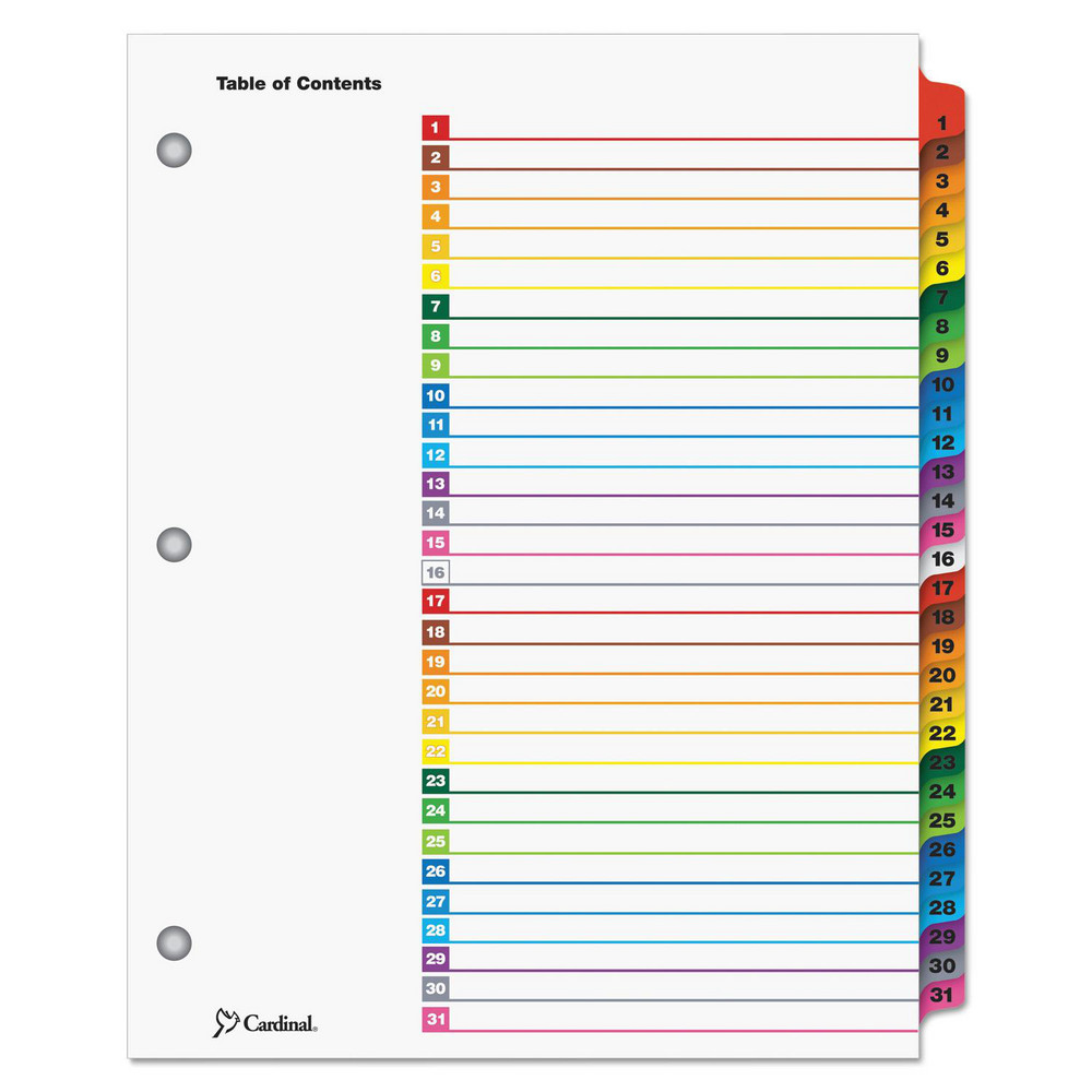 Cardinal - Tabs, Indexes & Dividers: Divider Type: Printed Numeric ...