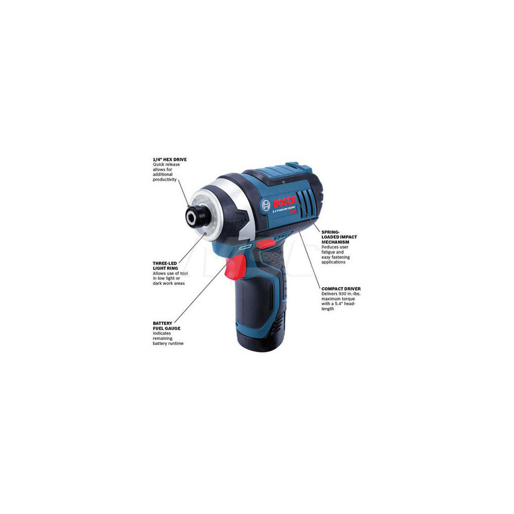 Bosch - Cordless Impact Driver: 12V, 1/4" Drive, 2,600 RPM | MSC Direct