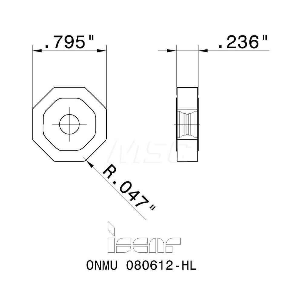 Iscar - Milling Insert: ANSI ONMU 080612-HL IC908, ISO ONMU 080612-HL ...