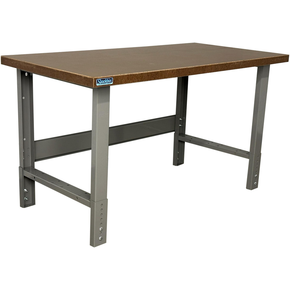 Stackbin - Work Bench: 48" Wide, 30" Deep, 30 to 34" High, Painted, Hardboard Top, Steel Base ...