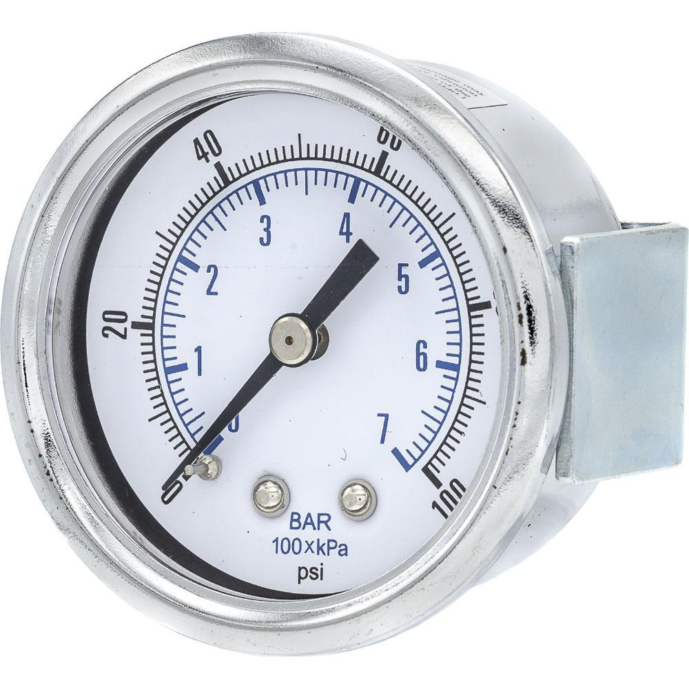 PIC Gauges - Pressure Gauge: 2" Dial Dia, 0 to 100 psi, 1/4" MNPT, U-Clamp Panel (Center Back ...