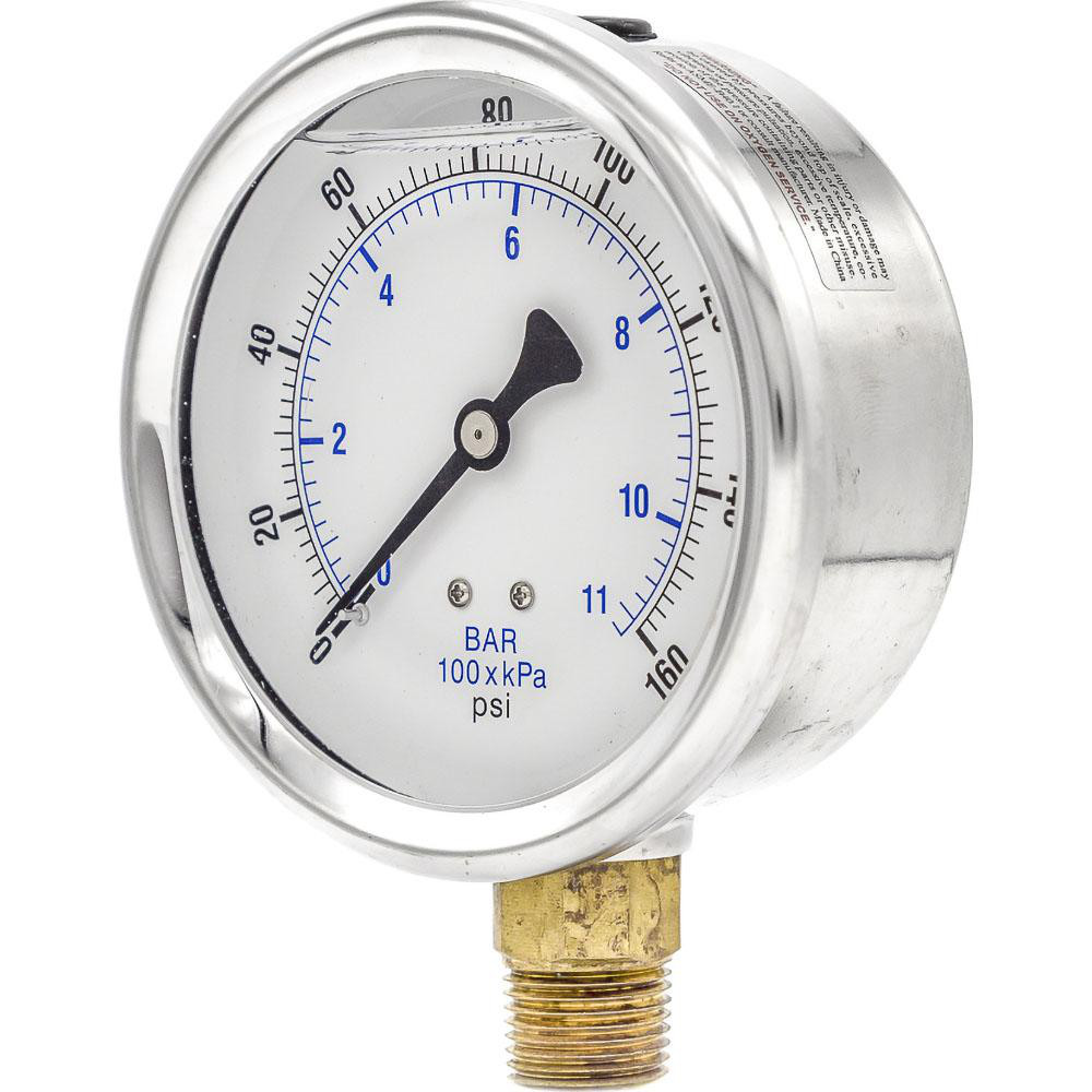 PIC Gauges - Pressure Gauge: 4" Dial Dia, 0 to 160 psi, 1/2" NPT, Lower Mount | MSC Direct