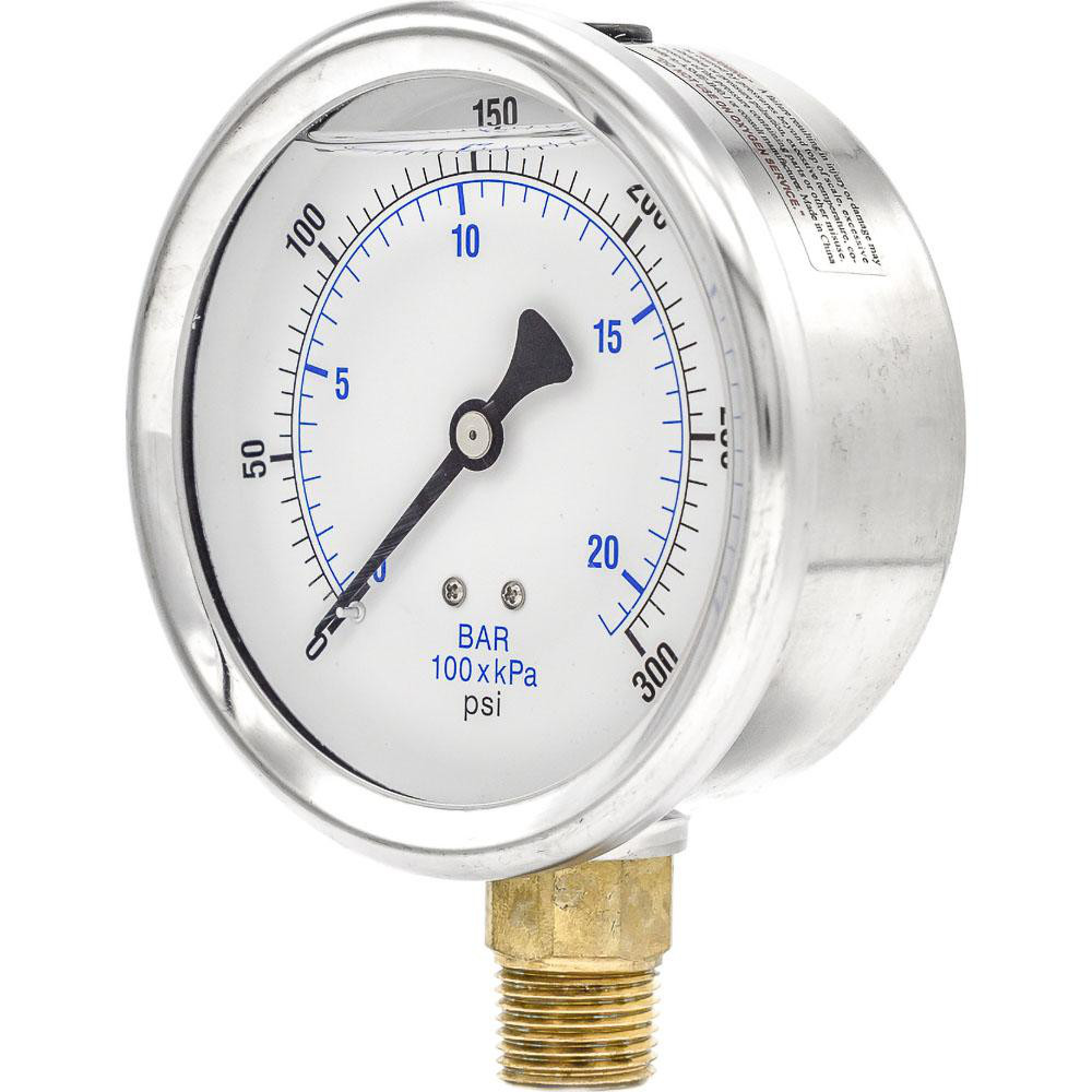 PIC Gauges - Pressure Gauge: 4" Dial Dia, 0 to 300 psi, 1/2" NPT, Lower Mount | MSC Direct