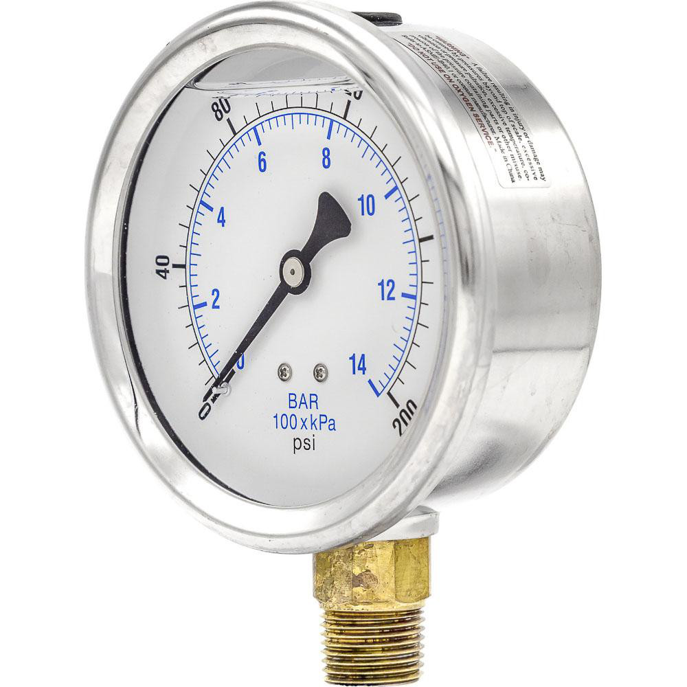 PIC Gauges - Pressure Gauge: 4" Dial Dia, 0 to 200 psi, 1/2" NPT, Lower Mount | MSC Direct