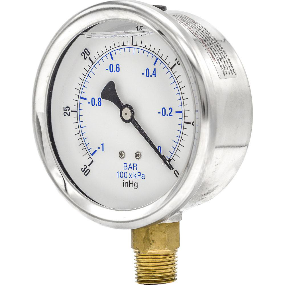 PIC Gauges - Pressure Gauge: 4" Dial Dia, -30 to psi, 1/2" NPT, Lower Mount | MSC Direct