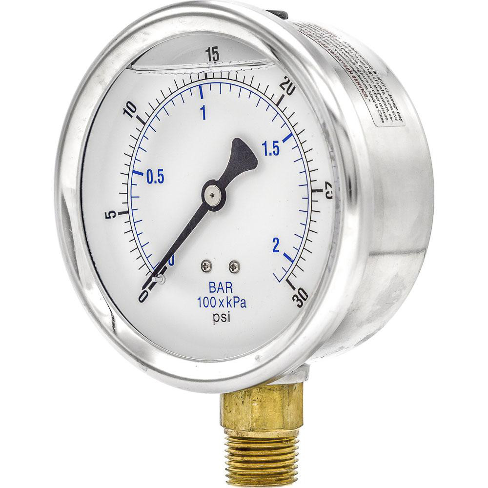 PIC Gauges - Pressure Gauge: 4" Dial Dia, 0 to 30 psi, 1/2" NPT, Lower Mount | MSC Direct