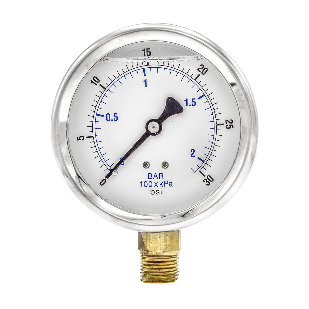 PIC Gauges - Pressure Gauge: 4" Dial Dia, 0 to 30 psi, 1/2" NPT, Lower ...
