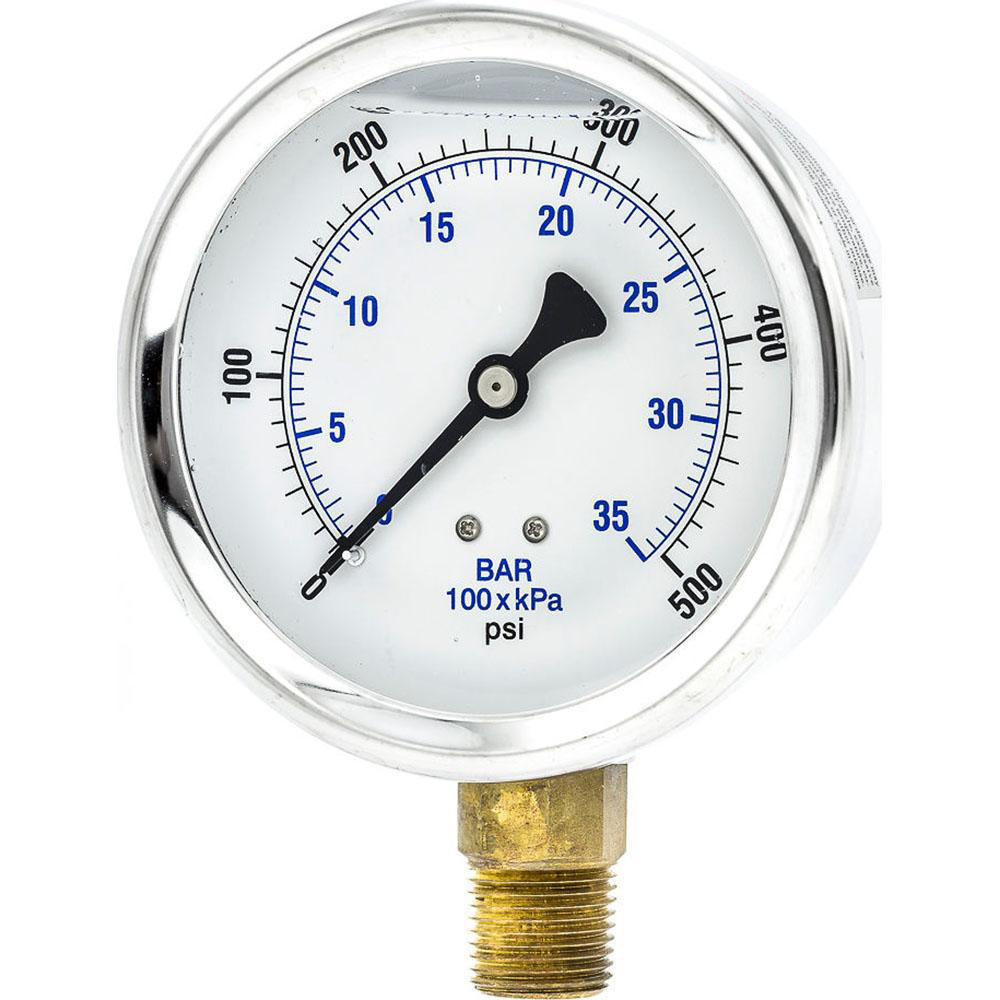 PIC Gauges - Pressure Gauge: 4" Dial Dia, 0 to 500 psi, 1/2" NPT, Lower Mount | MSC Direct