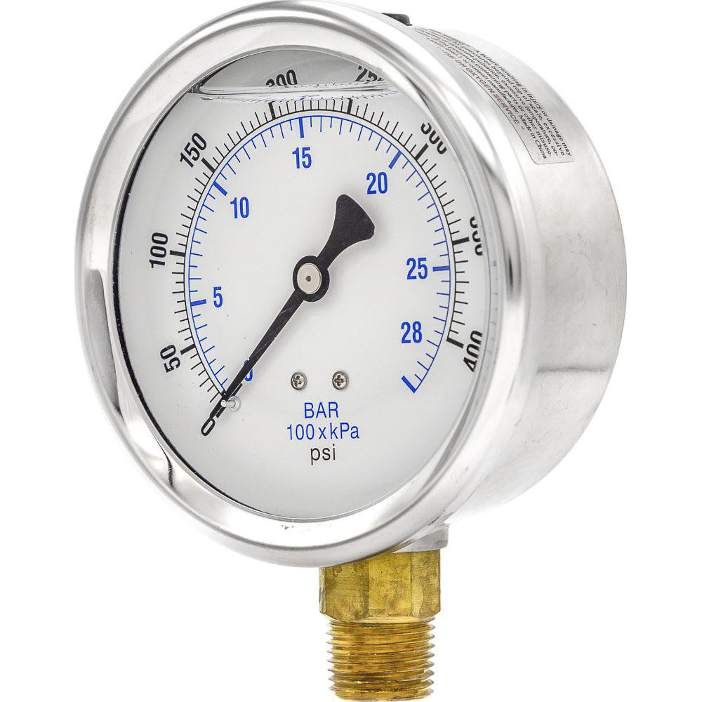 PIC Gauges - Pressure Gauge: 4" Dial Dia, 0 to 400 psi, 1/2" NPT, Lower Mount | MSC Direct