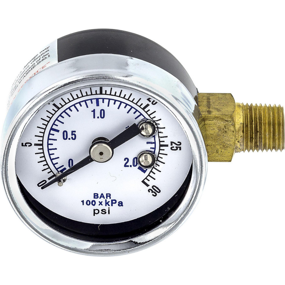 PIC Gauges - Pressure Gauge: 1-1/2" Dial Dia, 0 to 30 psi, 1/8" NPT, Lower Mount | MSC Direct