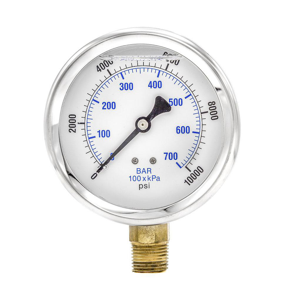 PIC Gauges - Pressure Gauge: 4" Dial Dia, 0 to 10,000 psi, 1/2" NPT, Lower Mount | MSC Direct