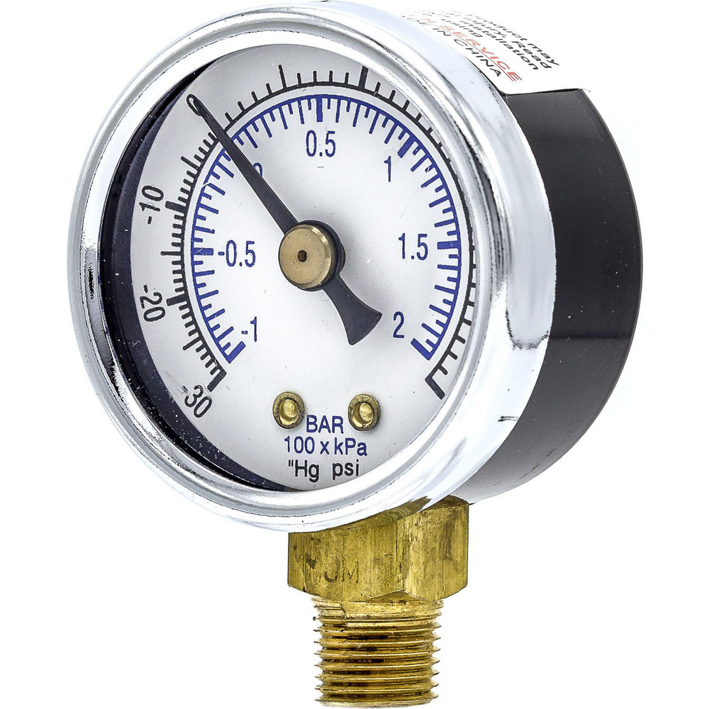 PIC Gauges - Pressure Gauge: 1-1/2" Dial Dia, -30 to 30 psi, 1/8" NPT ...