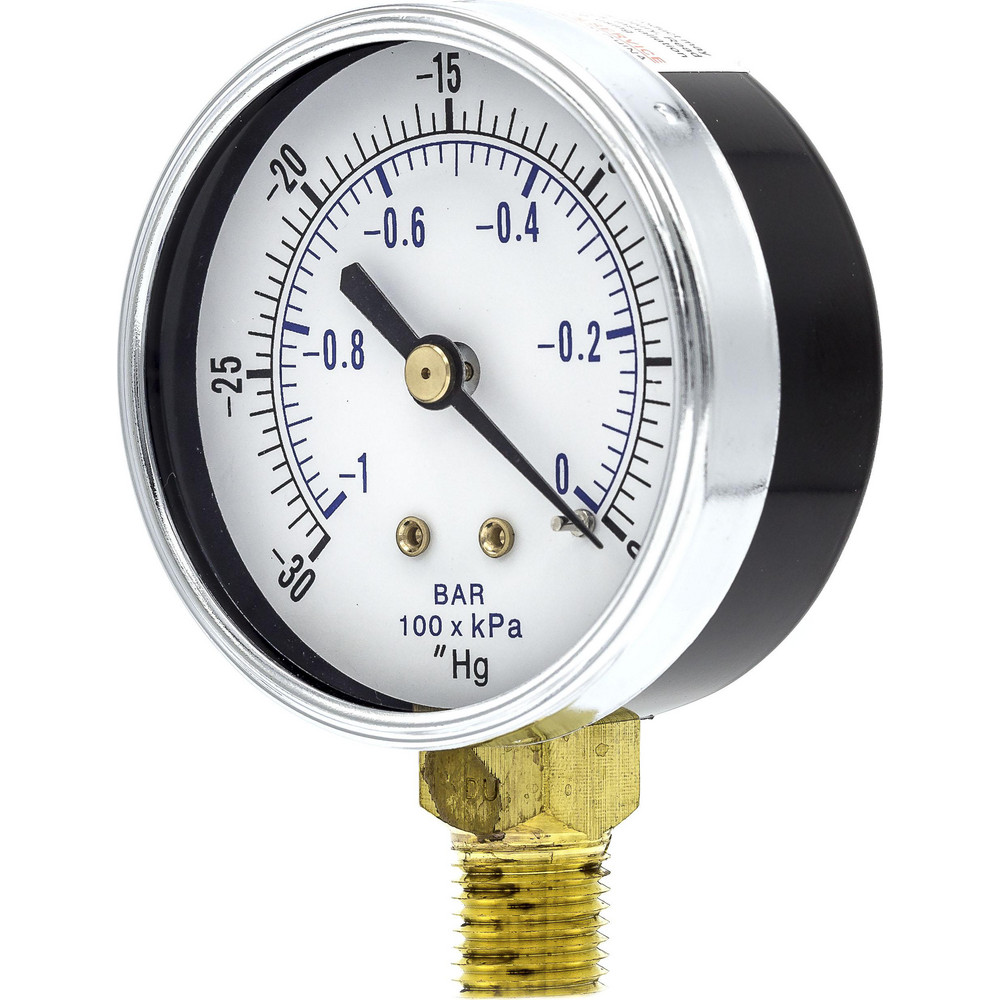 PIC Gauges - Pressure Gauge: 2-1/2" Dial Dia, -30 to psi, 1/4" MNPT, Lower Mount | MSC Direct