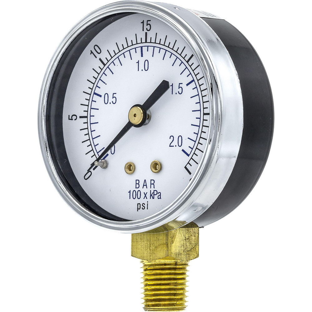 PIC Gauges - Pressure Gauge: 2-1/2" Dial Dia, 0 to 30 psi, 1/4" MNPT, Lower Mount | MSC Direct