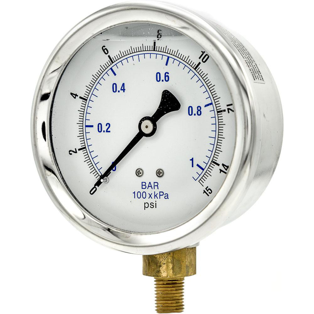 PIC Gauges - Pressure Gauge: 4" Dial Dia, 0 to 15 psi, 1/4" MNPT, Lower Mount | MSC Direct