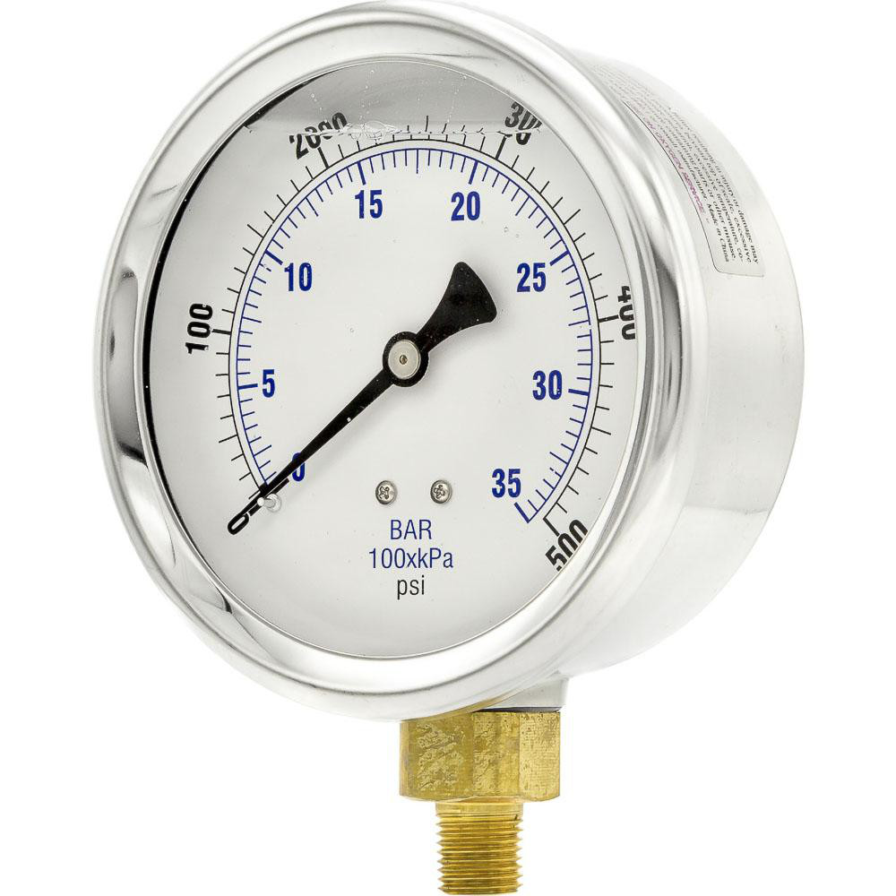 PIC Gauges - Pressure Gauge: 4" Dial Dia, 0 to 500 psi, 1/4" MNPT, Lower Mount | MSC Direct