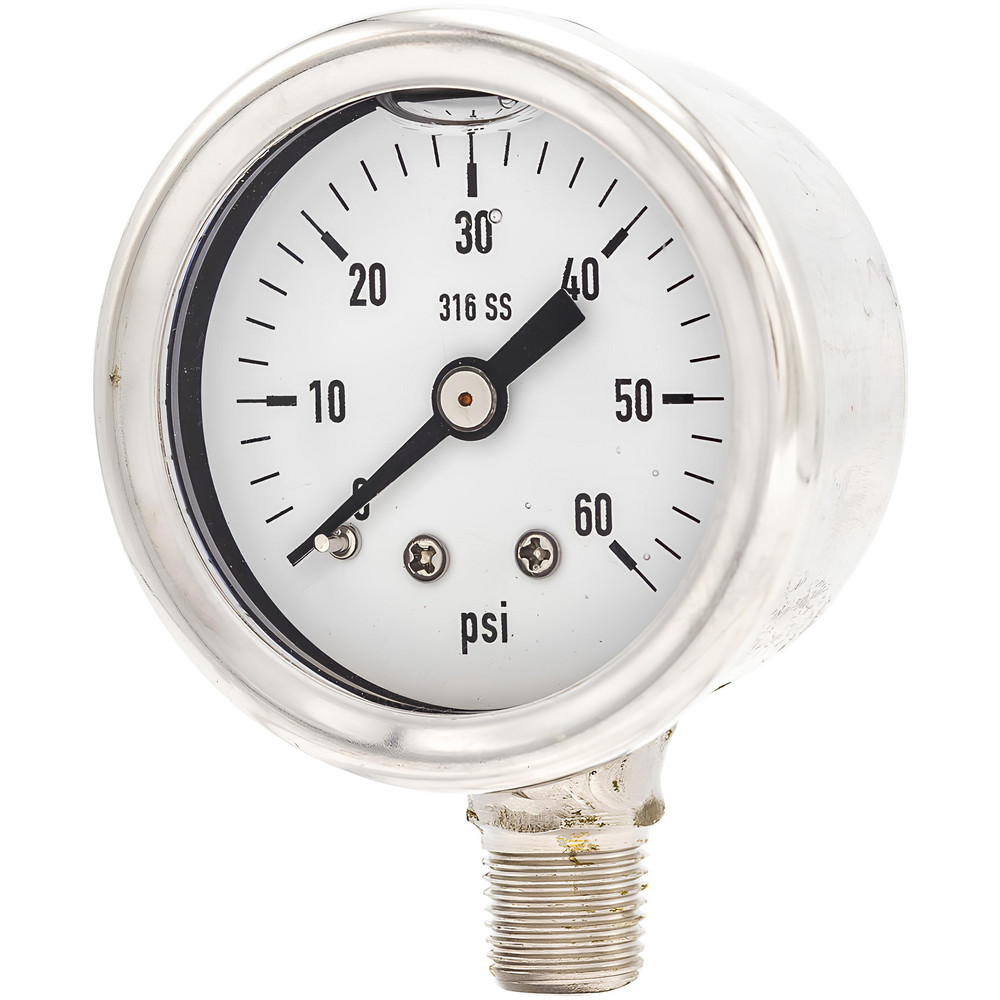 PIC Gauges - Pressure Gauge: 1-1/2" Dial Dia, 0 to 60 psi, 1/8" NPT, Lower Mount | MSC Direct