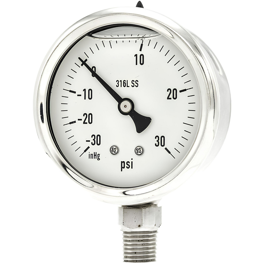 PIC Gauges - Pressure Gauge: 2-1/2" Dial Dia, -30 to 30 psi, 1/4" MNPT, Lower Mount | MSC Direct