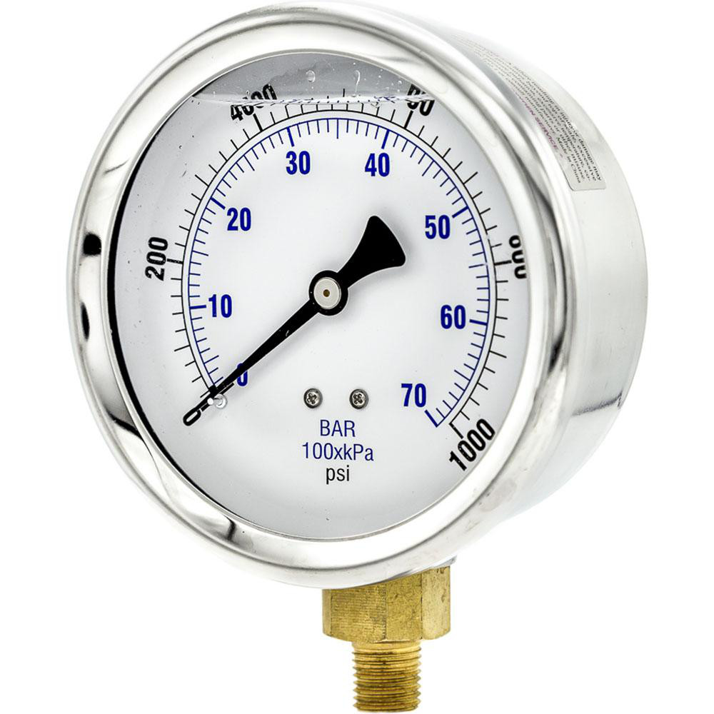 PIC Gauges - Pressure Gauge: 4" Dial Dia, 0 to 1,000 psi, 1/4" MNPT, Lower Mount | MSC Direct
