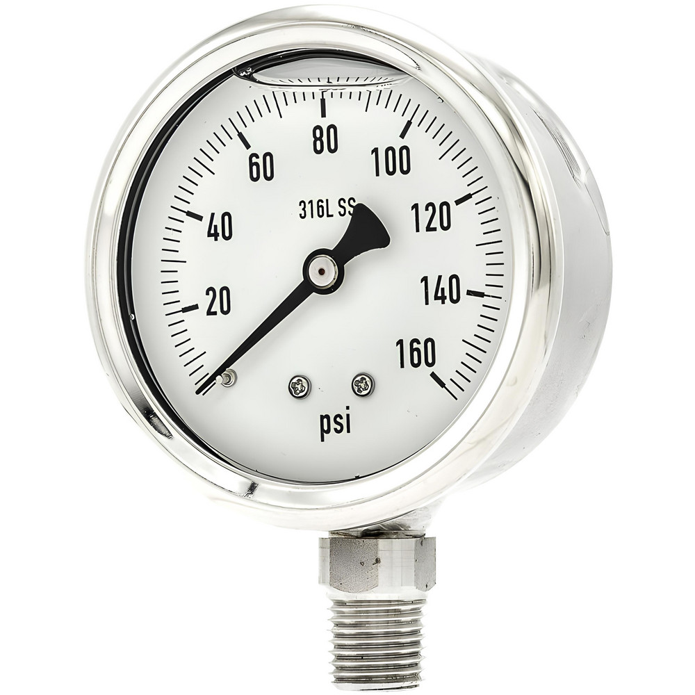 PIC Gauges - Pressure Gauge: 2-1/2" Dial Dia, 0 to 160 psi, 1/4" MNPT, Lower Mount | MSC Direct