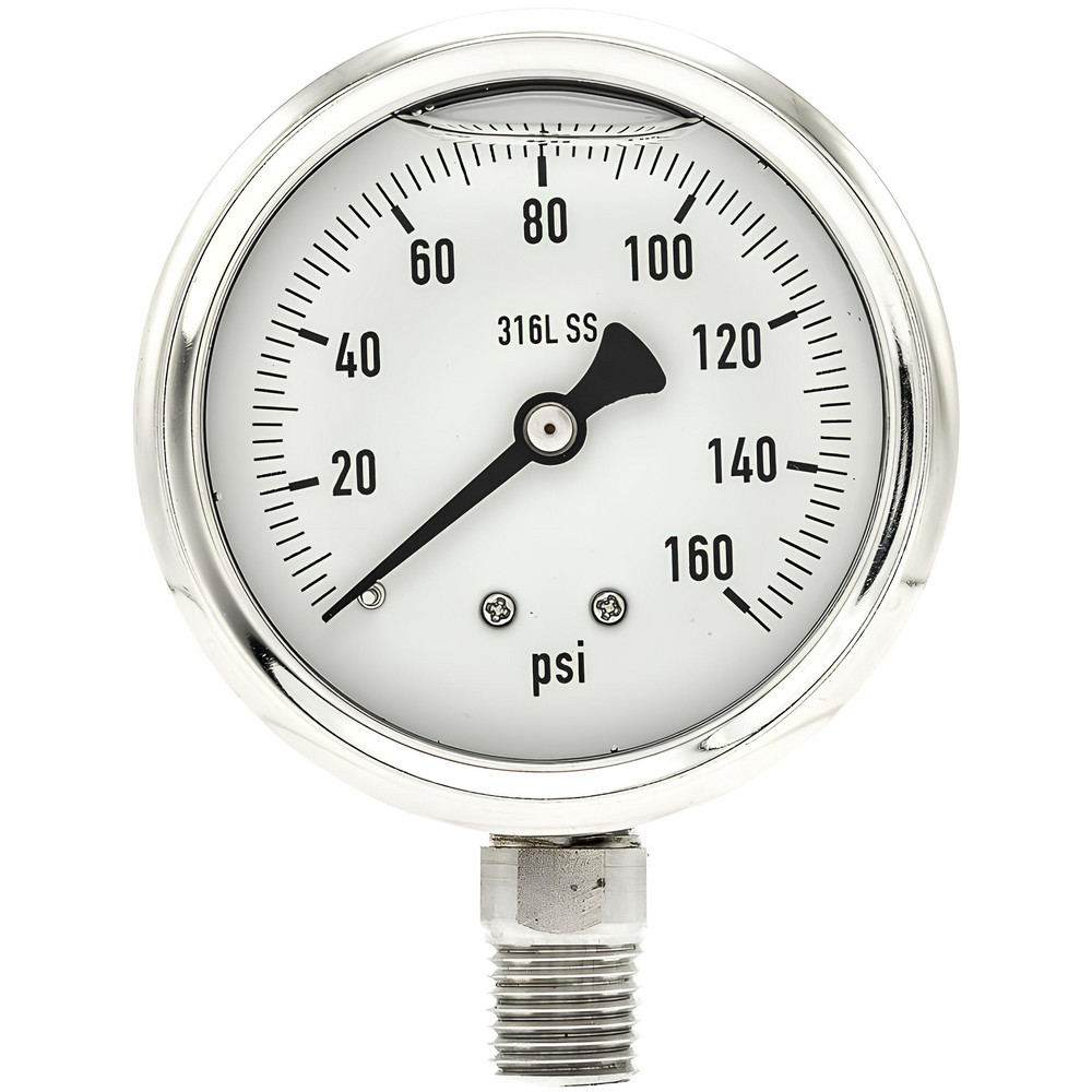 PIC Gauges - Pressure Gauge: 2-1/2" Dial Dia, 0 to 160 psi, 1/4" MNPT, Lower Mount | MSC Direct