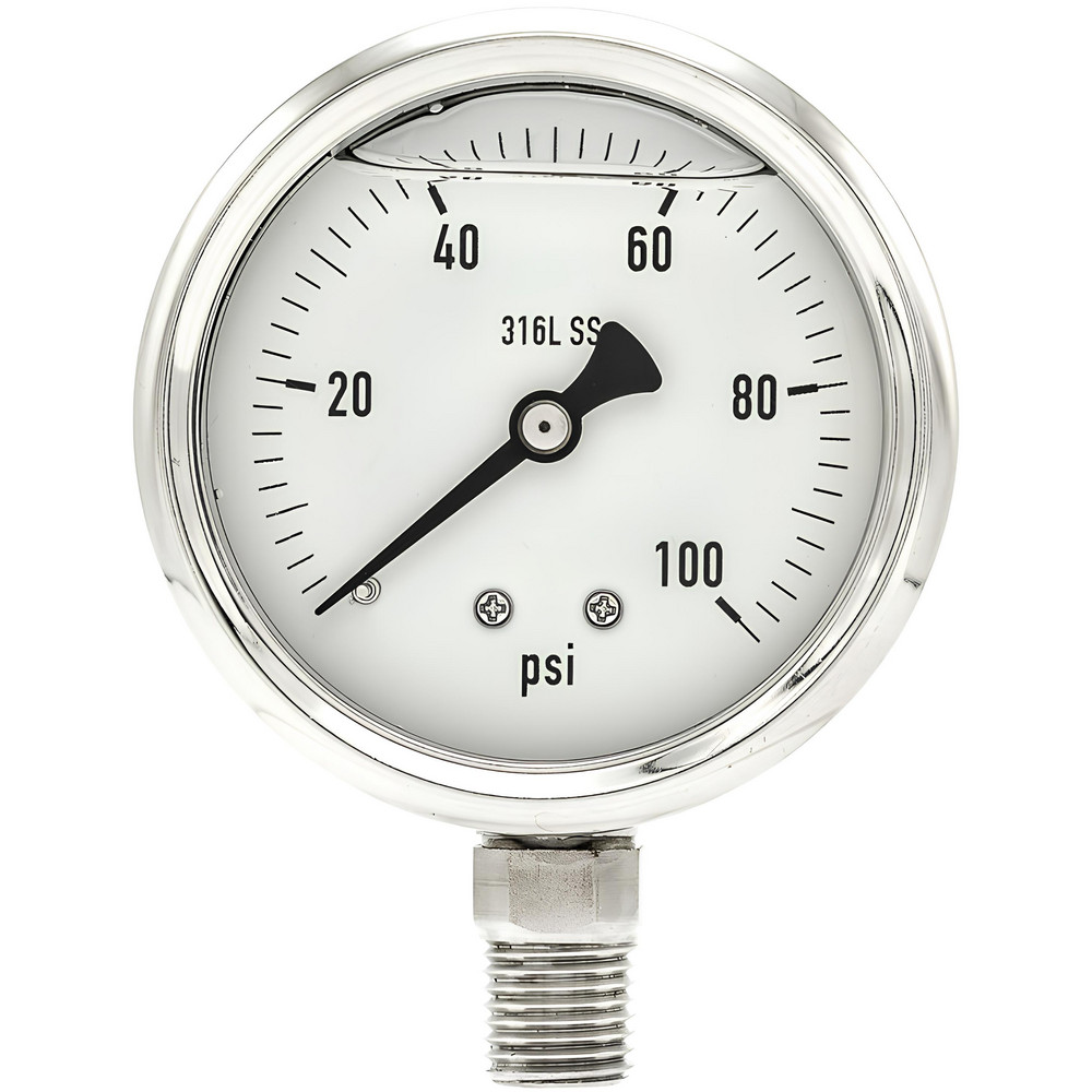 PIC Gauges - Pressure Gauge: 2-1/2" Dial Dia, 0 to 100 psi, 1/4" MNPT, Lower Mount | MSC Direct