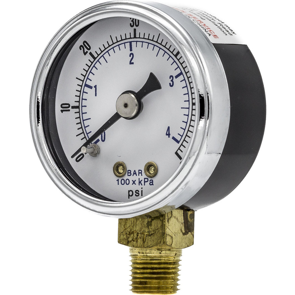 PIC Gauges - Pressure Gauge: 1-1/2" Dial Dia, 0 to 60 psi, 1/8" NPT, Lower Mount | MSC Direct