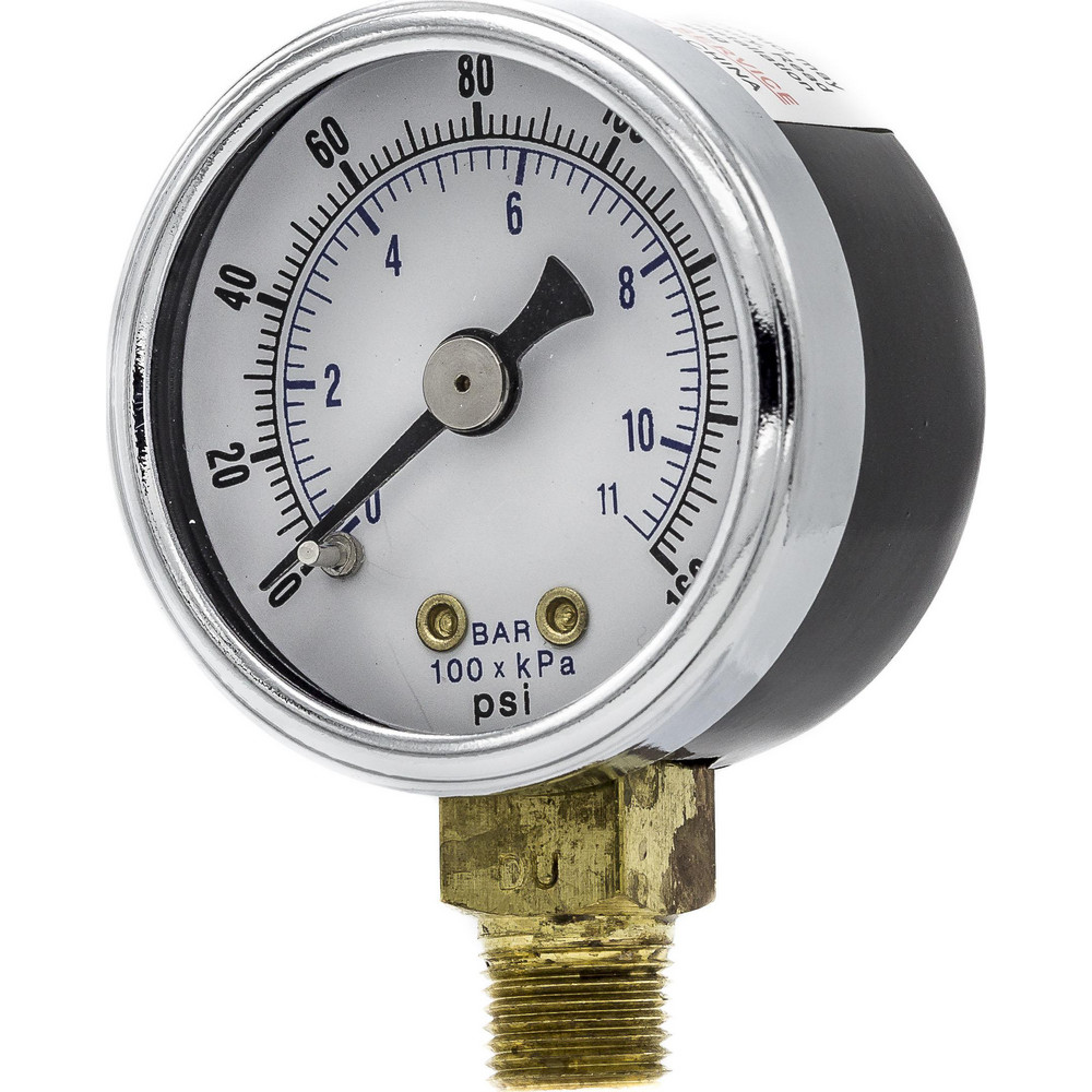 PIC Gauges - Pressure Gauge: 1-1/2" Dial Dia, 0 to 160 psi, 1/8" NPT, Lower Mount | MSC Direct