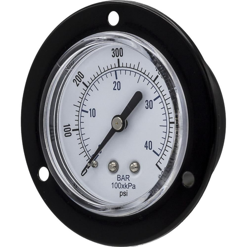 PIC Gauges - Pressure Gauge: 2-1/2" Dial Dia, 0 to 600 psi, 1/8" NPT, Front Flange Panel ...