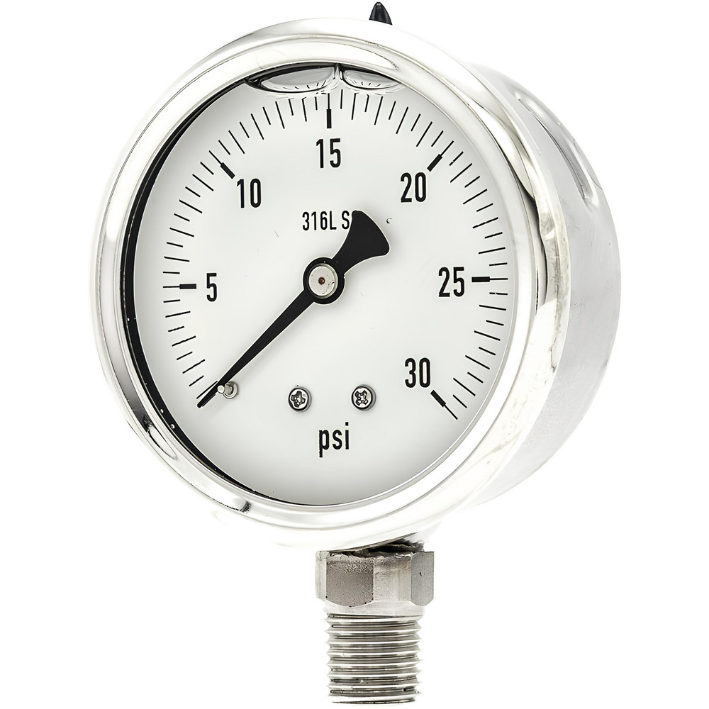 PIC Gauges - Pressure Gauge: 2-1/2" Dial Dia, 0 to 30 psi, 1/4" MNPT, Lower Mount | MSC Direct